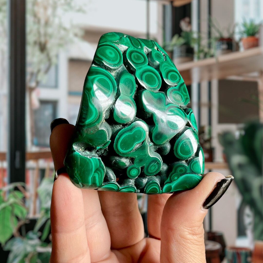 Natural Malachite Crystal Freeform | Semi Polished Botryoidal Malachite ...