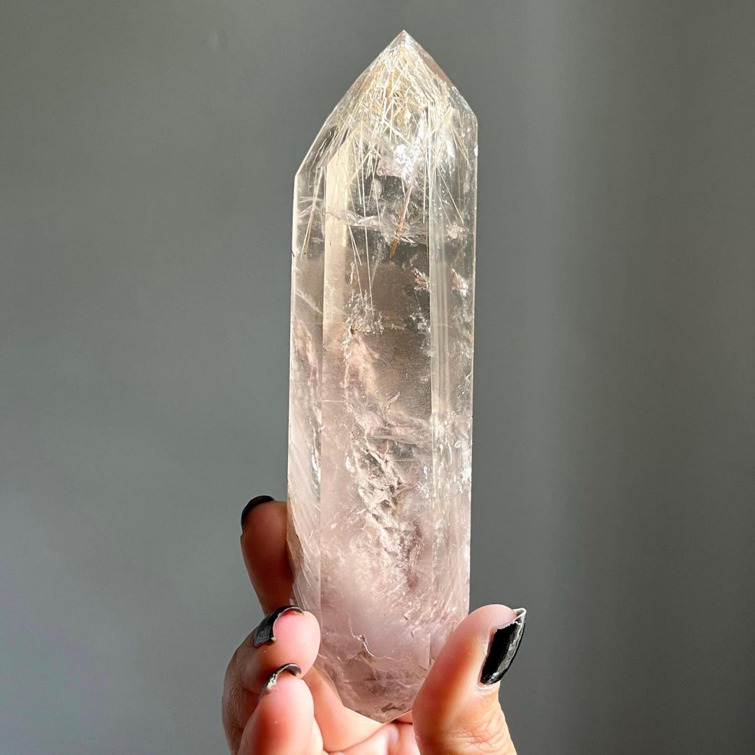 RARE DT Pink Lithium Citrine Quartz Crystal Wand + Rutile | Pink ...