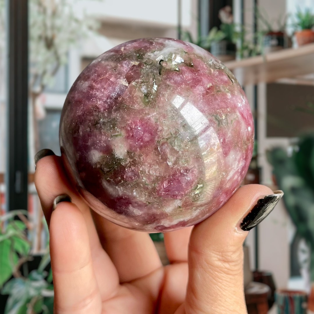 Rare Rubellite Green Tourmaline Sphere W/ Pink Petalite & Kunzite in ...