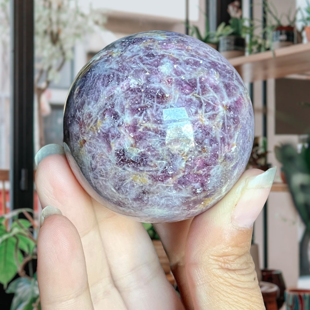 Large Unicorn Stone Crystal Sphere W/ Citrine Rare Pegmatite Sphere Natural Lithium Lepidolite ...