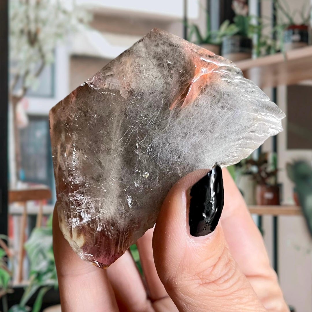 Rutile Amphibole Quartz Angel Phantom Quartz Crystal Gray Red Amphibole ...