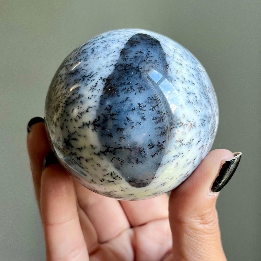 Dendritic Agate Merlinite Crystal Sphere W/ Blue Chalcedony Dendritic ...