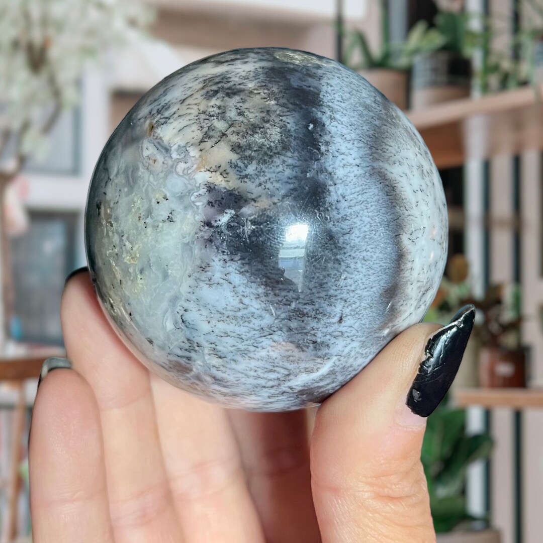 Unique Dendritic Agate Sphere W/ Blue Chalcedony Merlinite Crystal ...