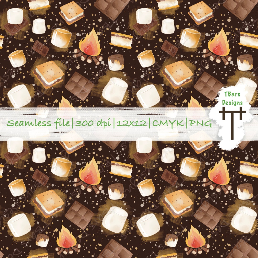 S’mores Seamless, S’mores With Dark Brown Background, Fall Seamless ...