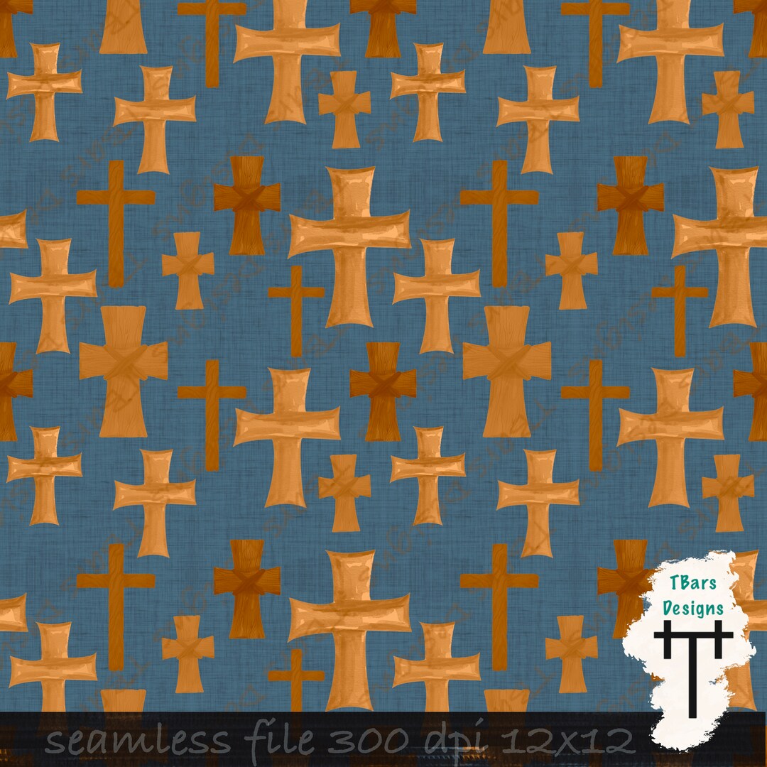 Religious Seamless - Brown Watercolor Crosses on a Blue Background ...