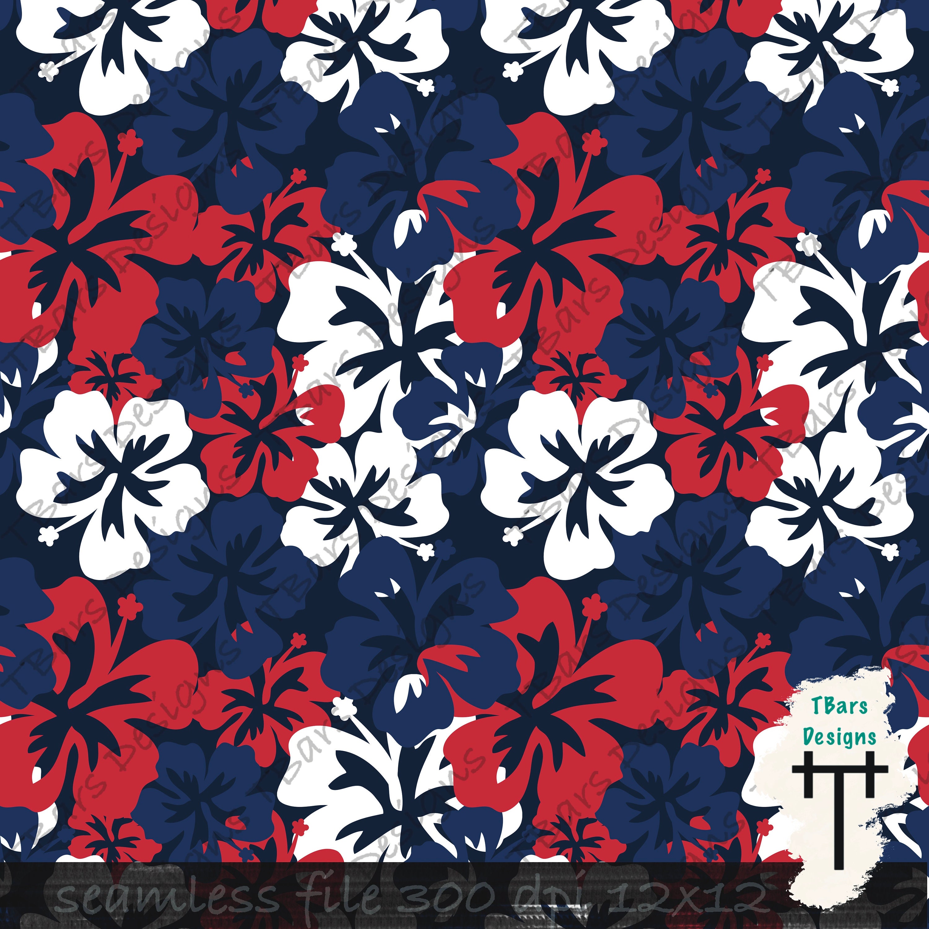 Floral Seamless, Hibiscus Seamless, Red, White and Blue Seamless, 4th ...