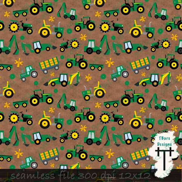 Tractor Seamless Fall Themed Tractor Brown Base Plaid Coordinating ...