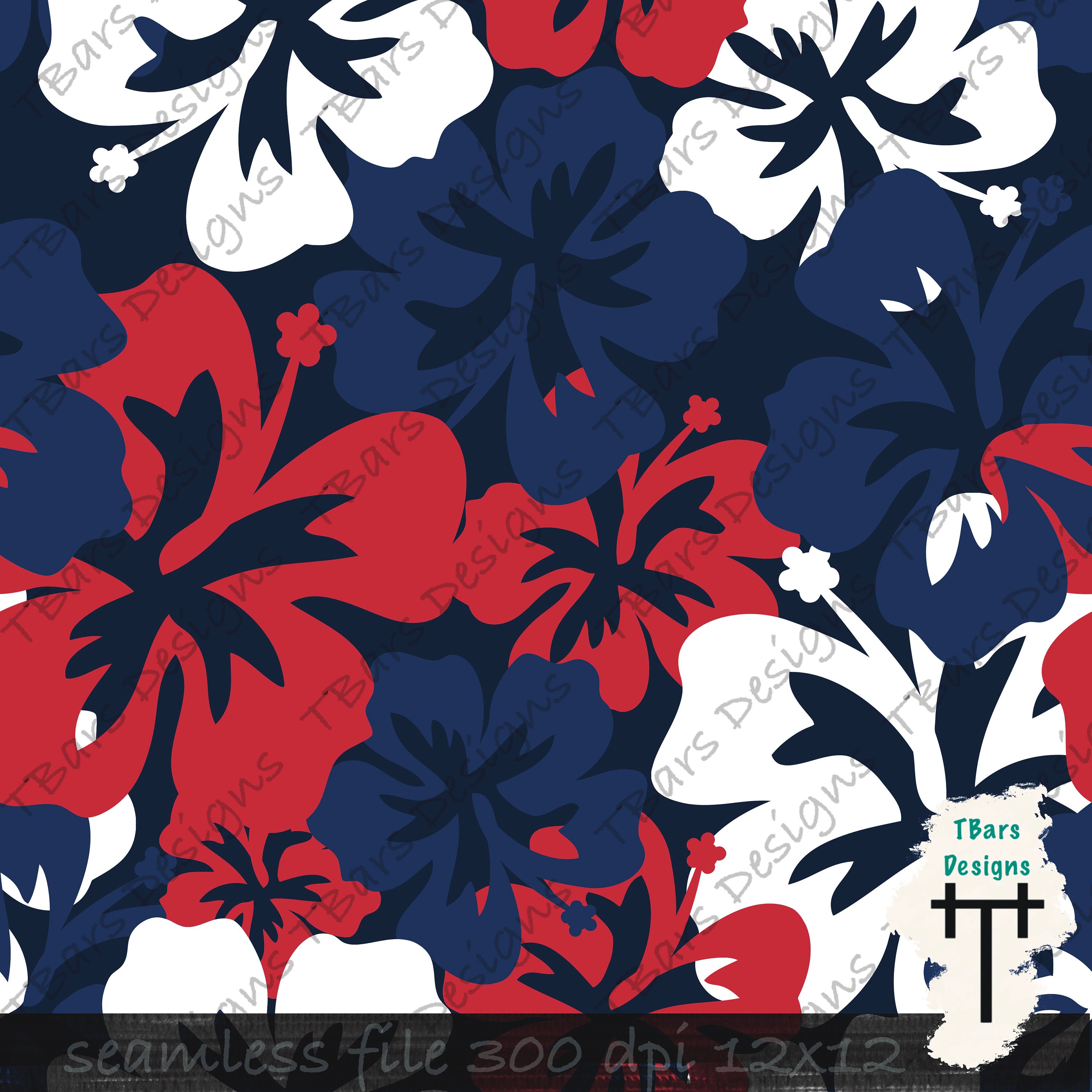 Floral Seamless, Hibiscus Seamless, Red, White and Blue Seamless, 4th ...