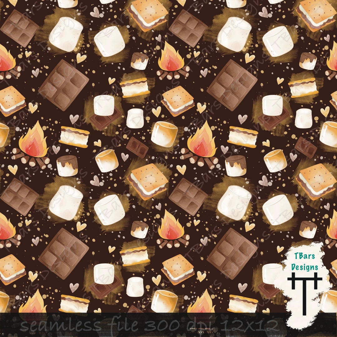 S’mores Seamless, S’mores With Dark Brown Background, Fall Seamless ...