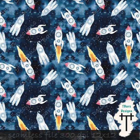 Space Seamless Watercolor Rockets With Stars Rocket - Etsy