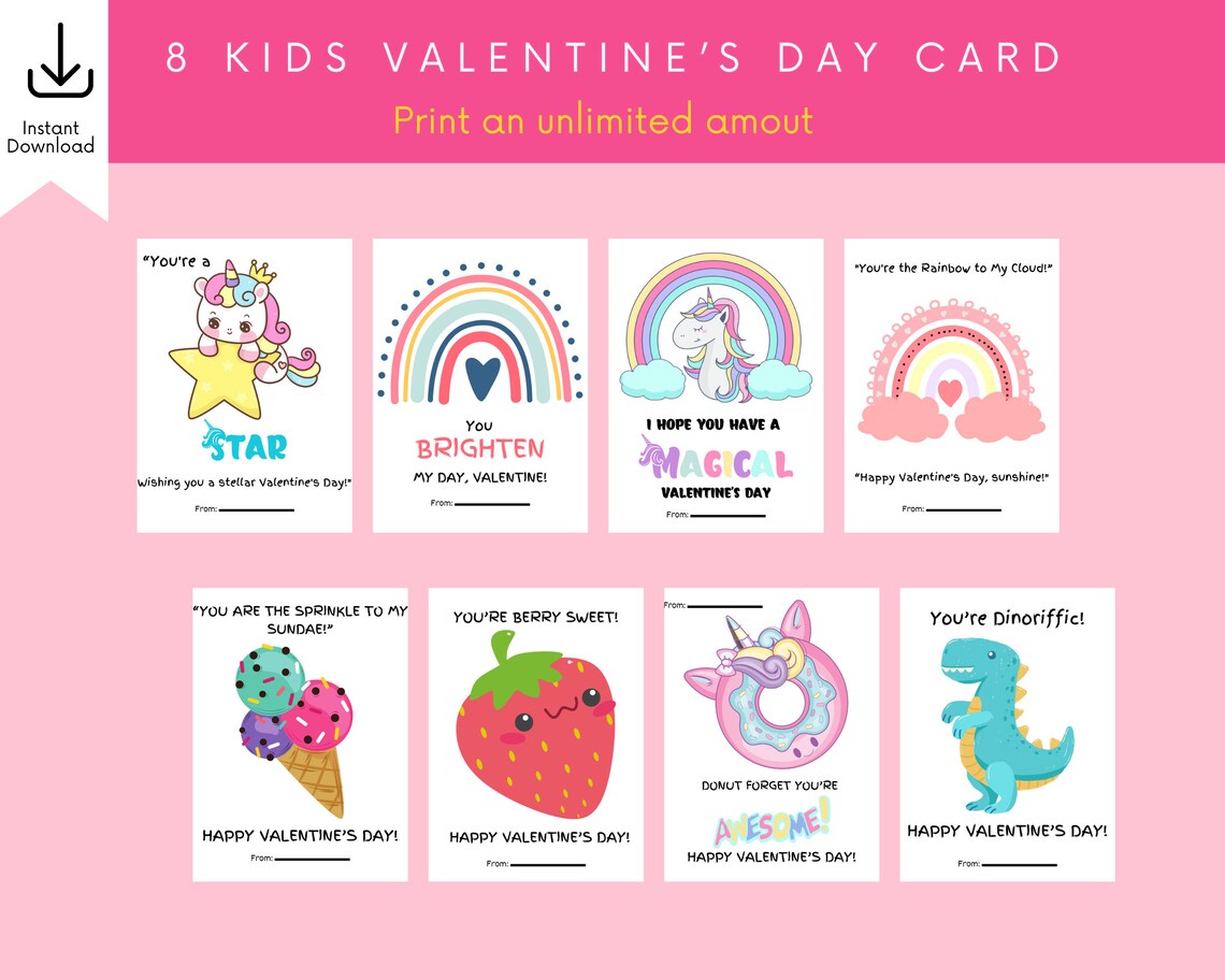 Printable Rainbow Valentine's Day Cards, Classroom Valentine's Day ...
