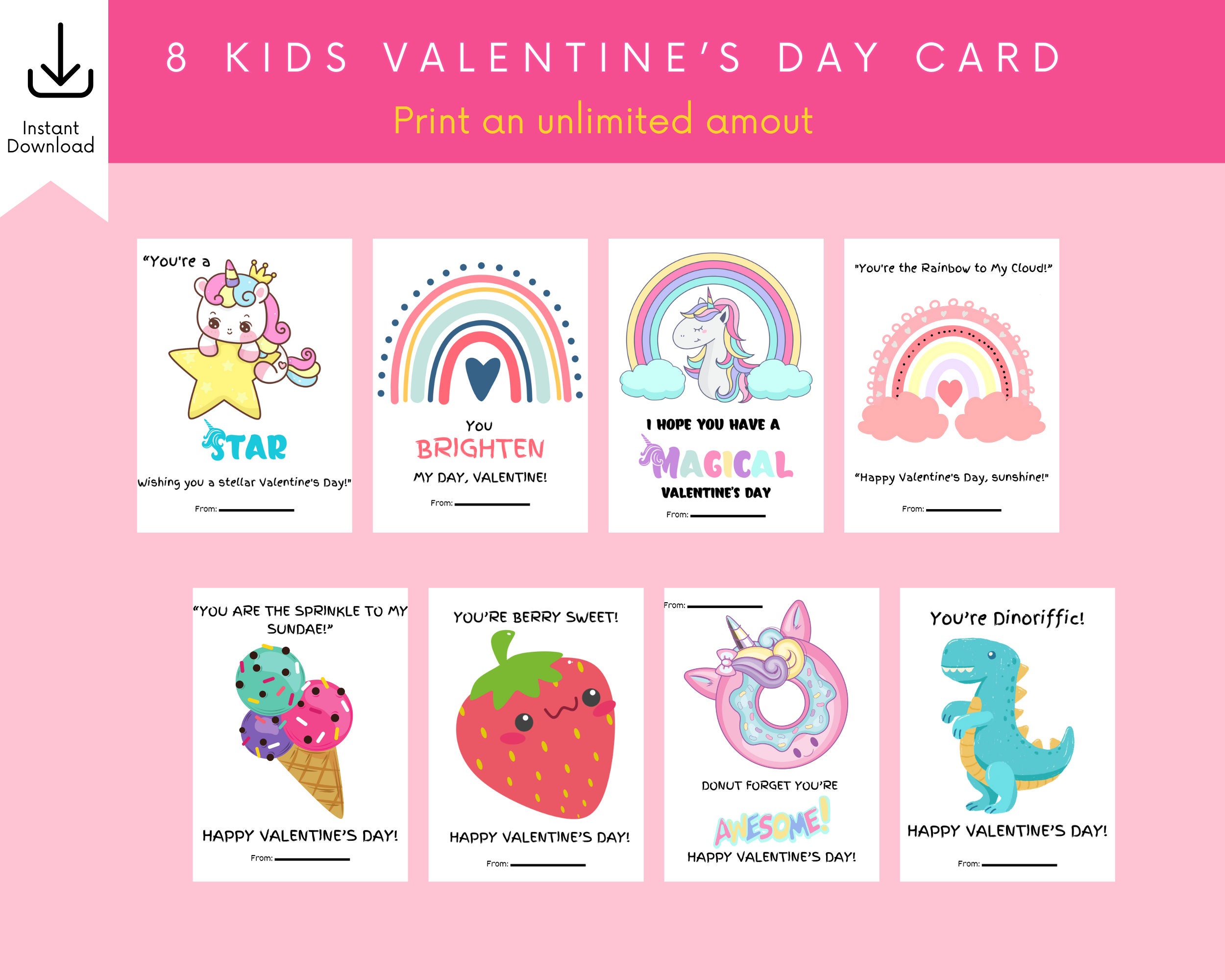 Printable Rainbow Valentine's Day Cards, Classroom Valentine's Day ...