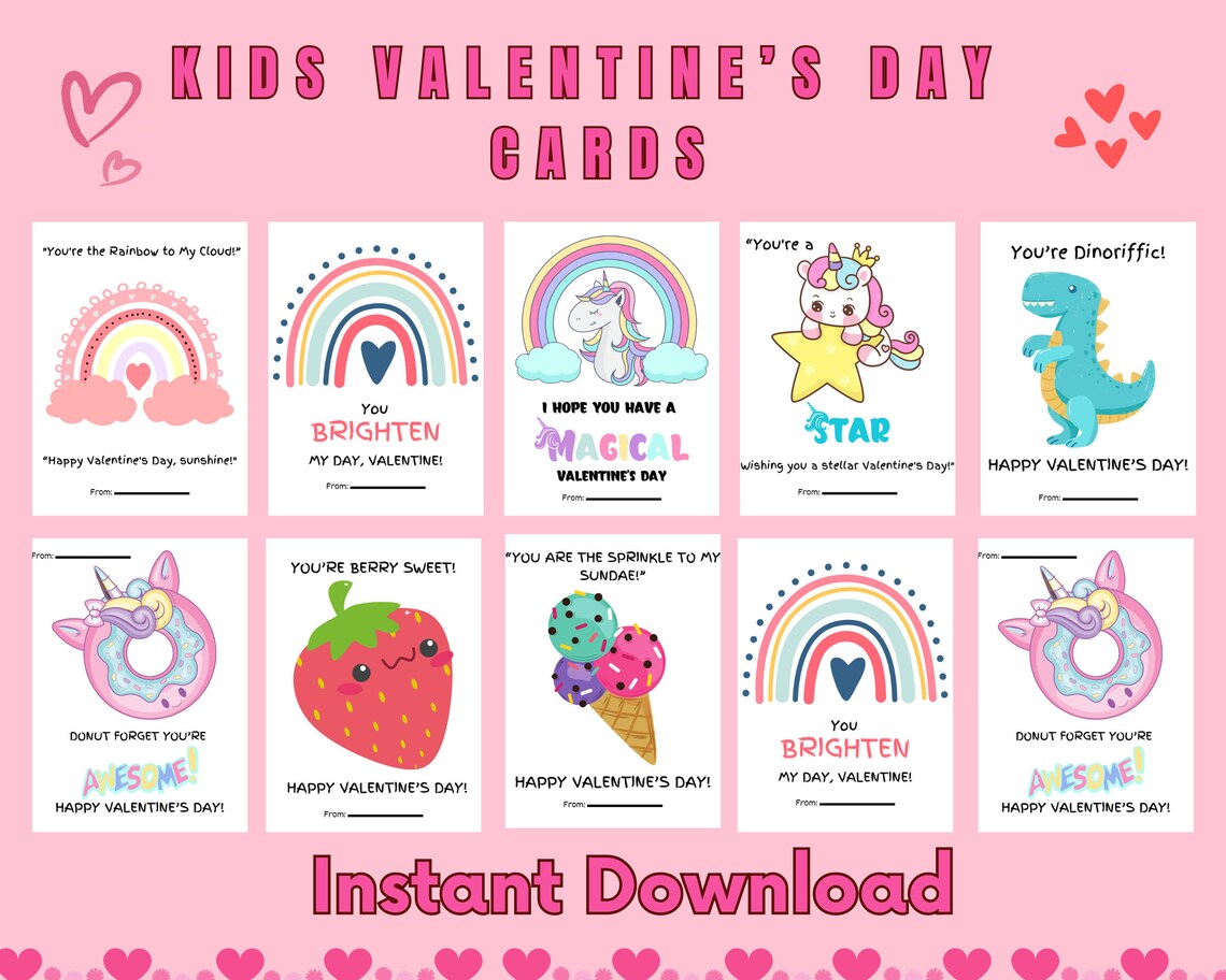 Printable Rainbow Valentine's Day Cards, Classroom Valentine's Day ...