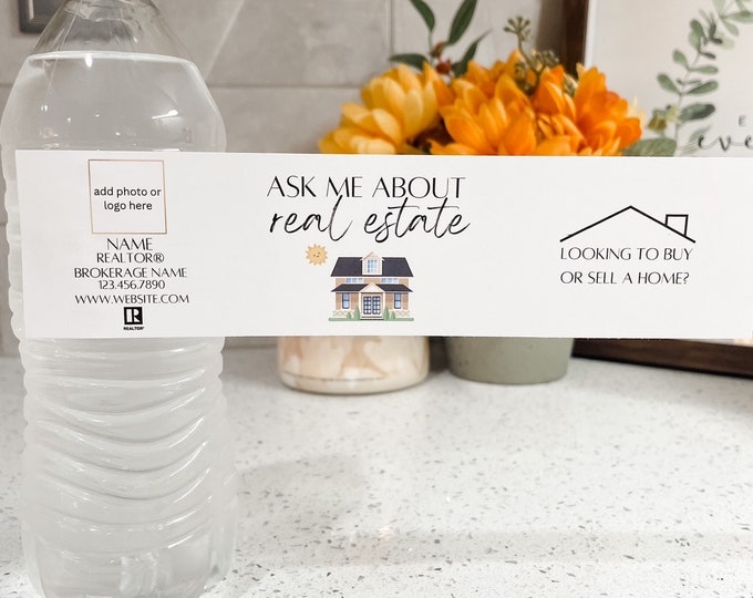 Open House Water Bottle Label, Open House Bottle Tag, Real Estate Water ...