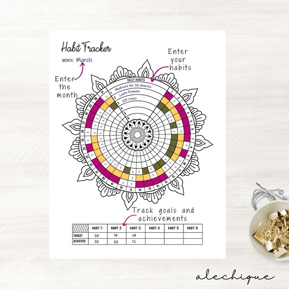 Paper & Party Supplies Paper Undated Printable Mandala Habit Tracker ...