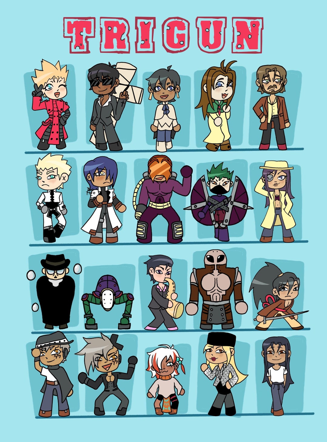 Trigun Chibi Cast Lineup Print - Etsy
