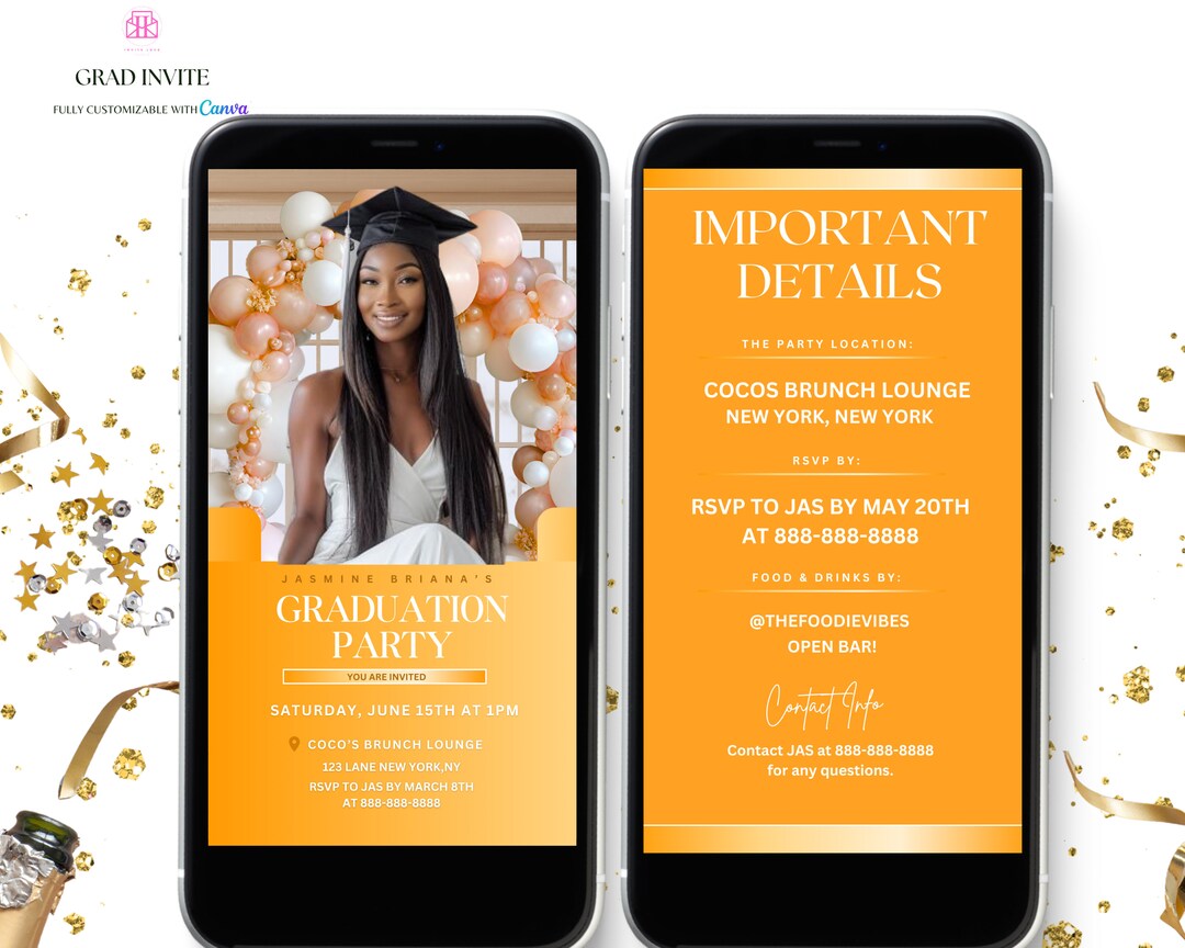 Orange Graduation Party Invitation, Digital Orange Balloon Nursing ...