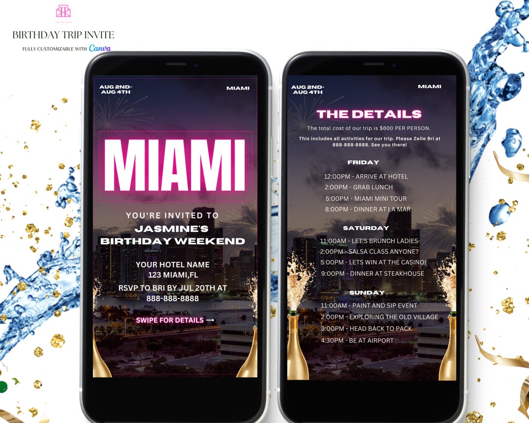 Miami Birthday Birthday Weekend Invitation, Im Out Here in Miami Girl ...