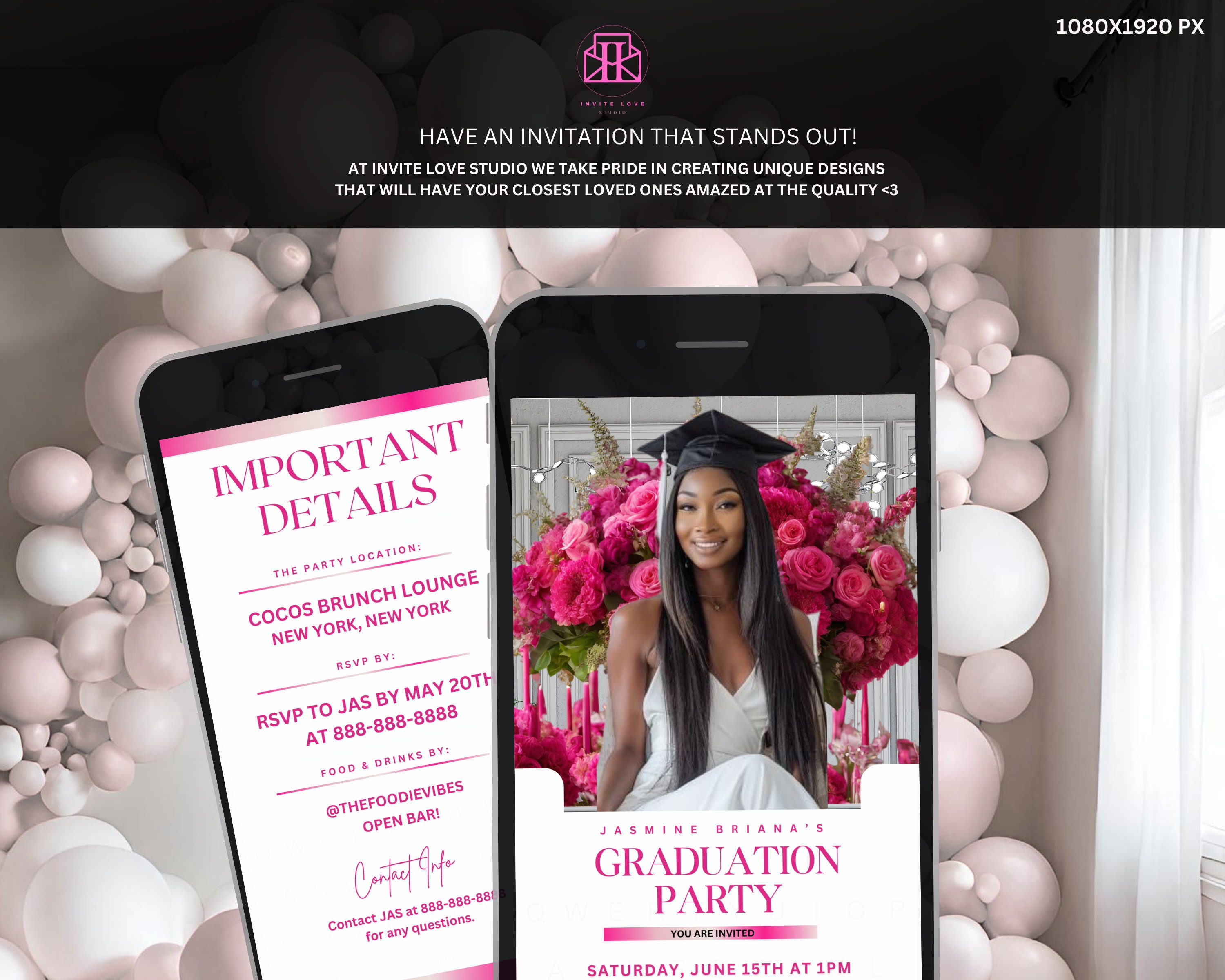 White Pink Graduation Party Invitation, Digital Pink Floral Nursing ...