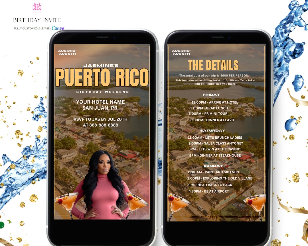 Puerto Rico Birthday Birthday Weekend Invitation, Island Digital ...