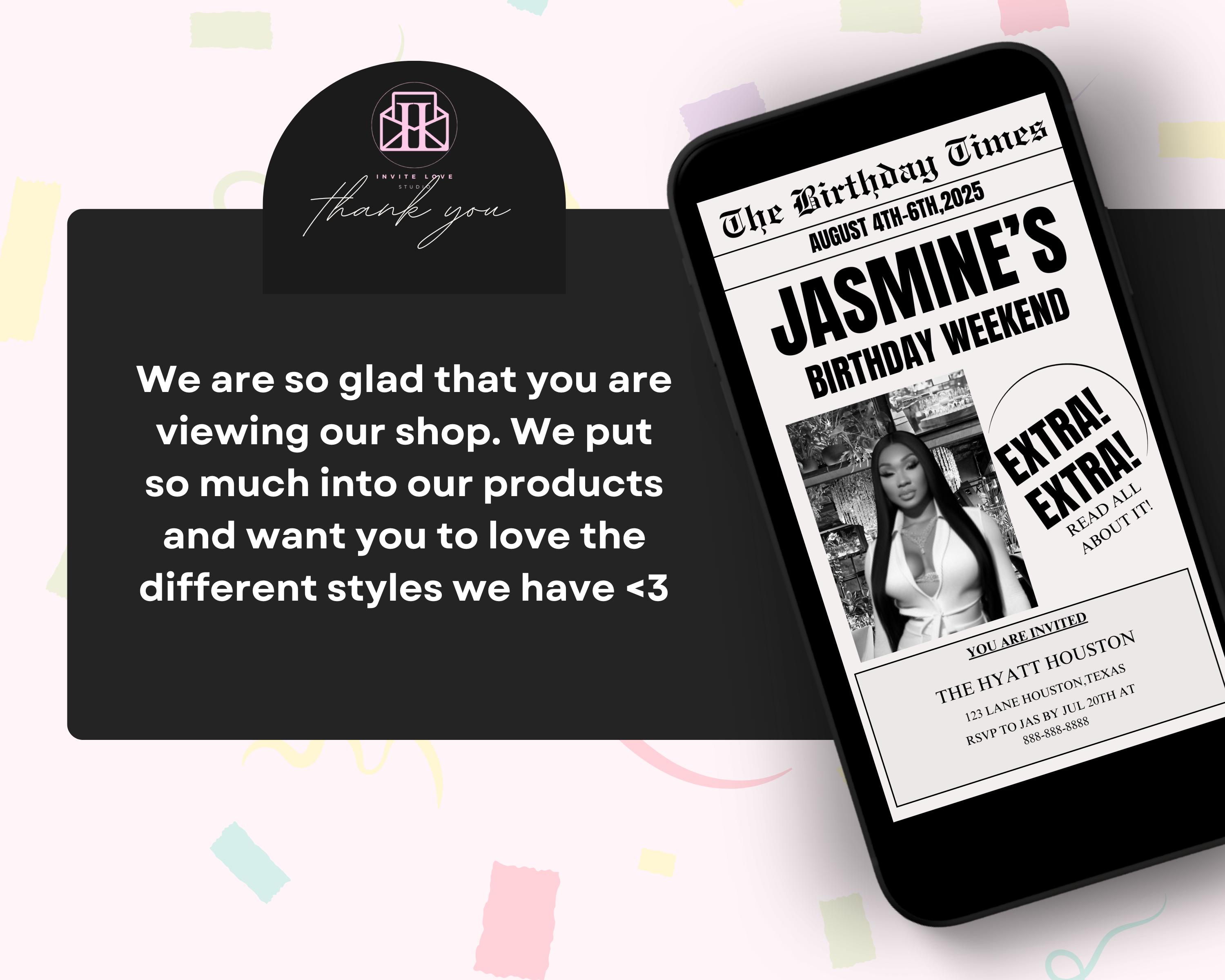 Editable Birthday Weekend Newspaper Invitation, Digital Birthday Girl ...