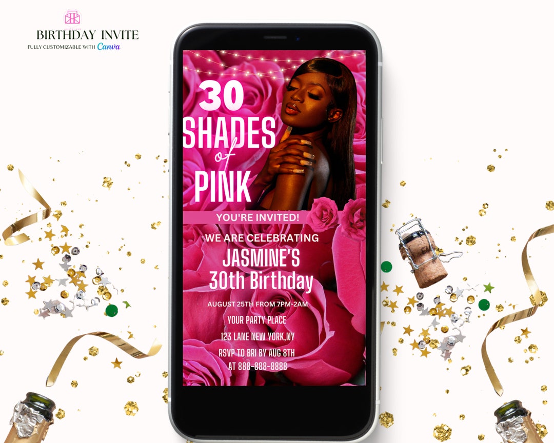 Neon Pink Shades of Pink Birthday Party Invitation, Pink Floral Digital ...