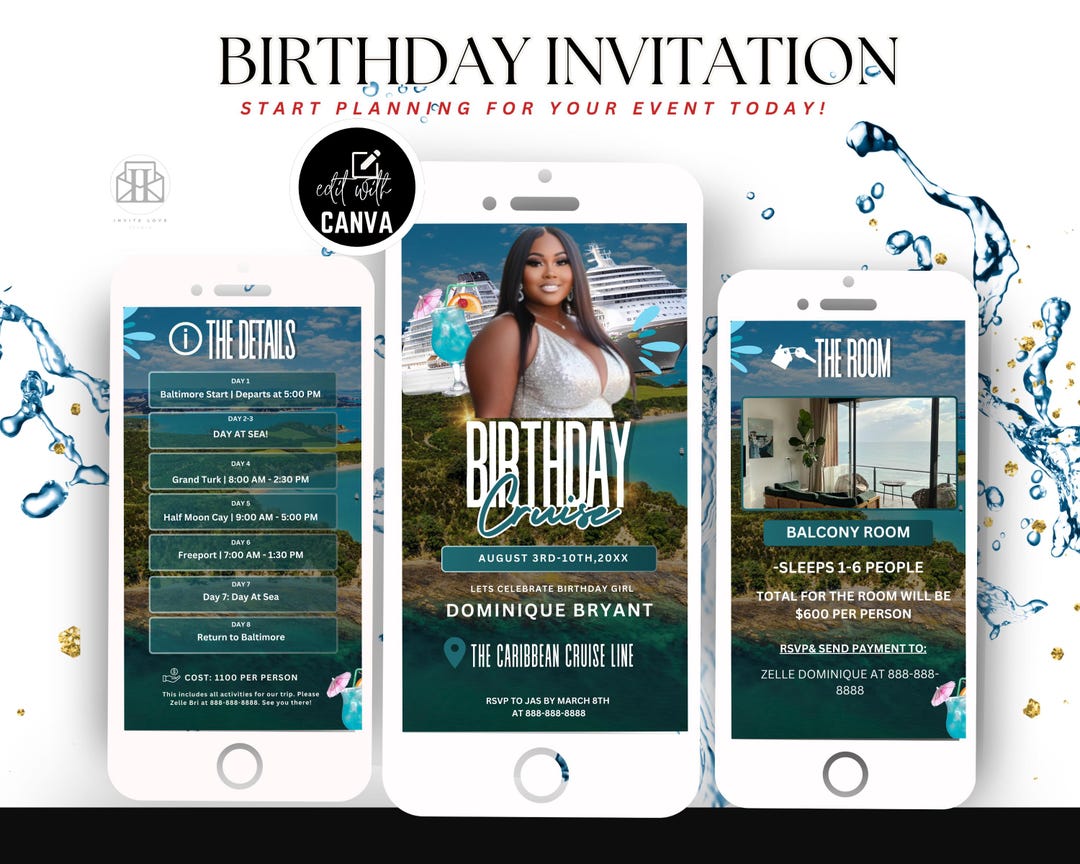 Editable Birthday Cruise Flyer , Photo Cruise Itinerary Bday ...