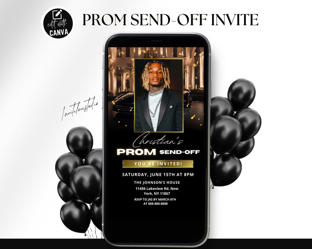 Digital Prom Sendoff Template, Editable Men Prom Party Sendoff ...