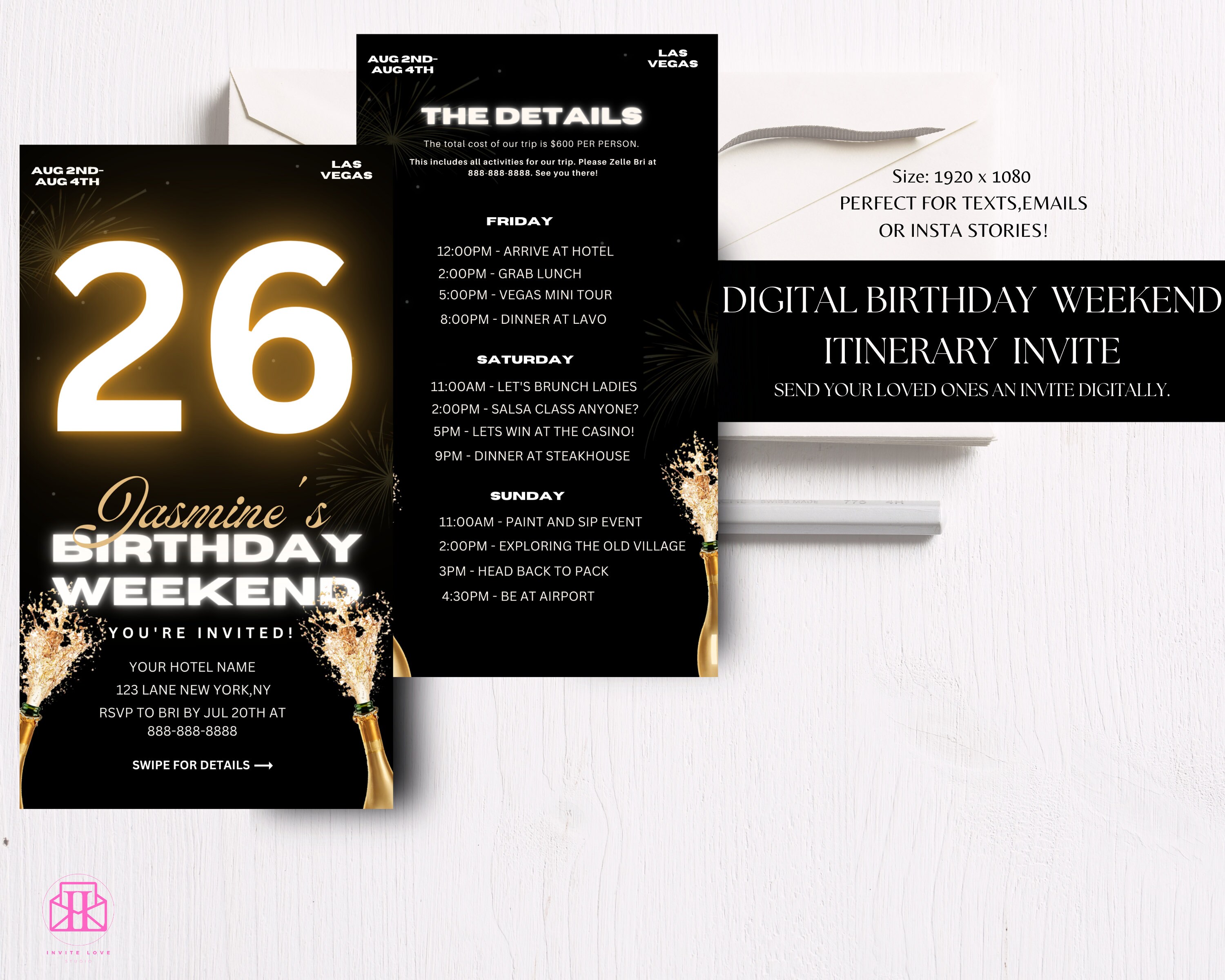 26th Birthday Birthday Weekend Invitation, 26th Digital Birthday Girl ...