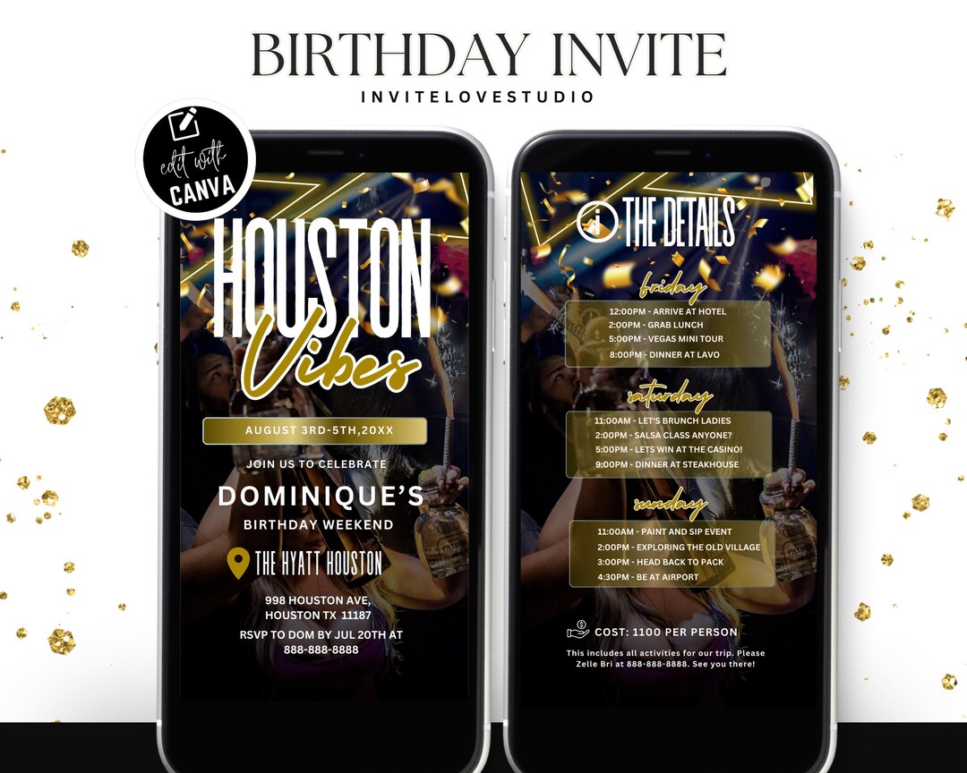 Editable Birthday Weekend Invitation, Houston Digital Birthday Girl ...