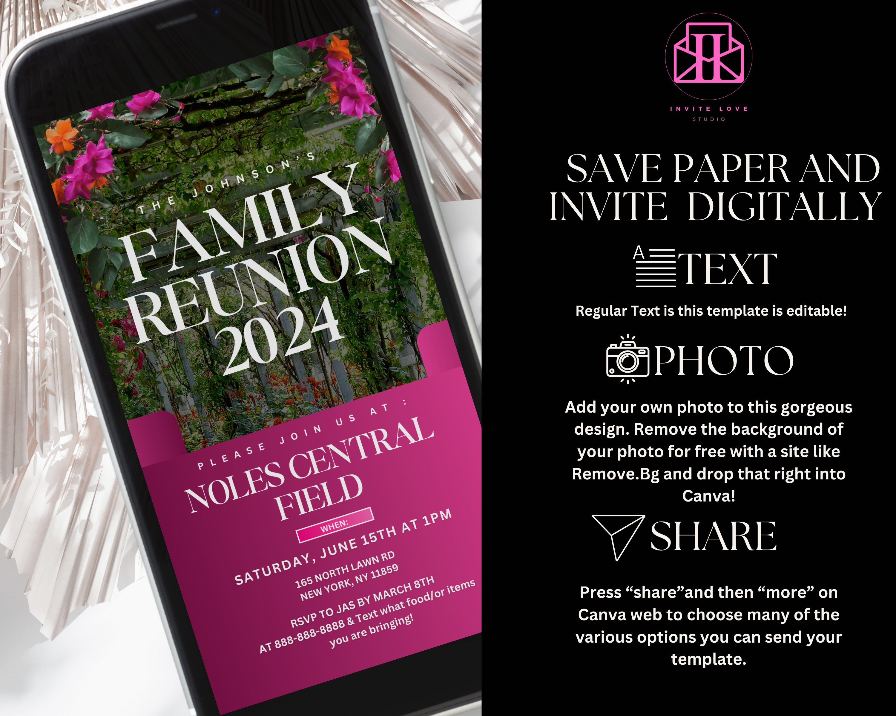 Fuschia Family Reunion Invitation , Fuschia Orange Floral Family ...