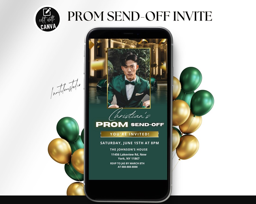 Digital Prom Sendoff Template, Editable Men Prom Party Sendoff ...