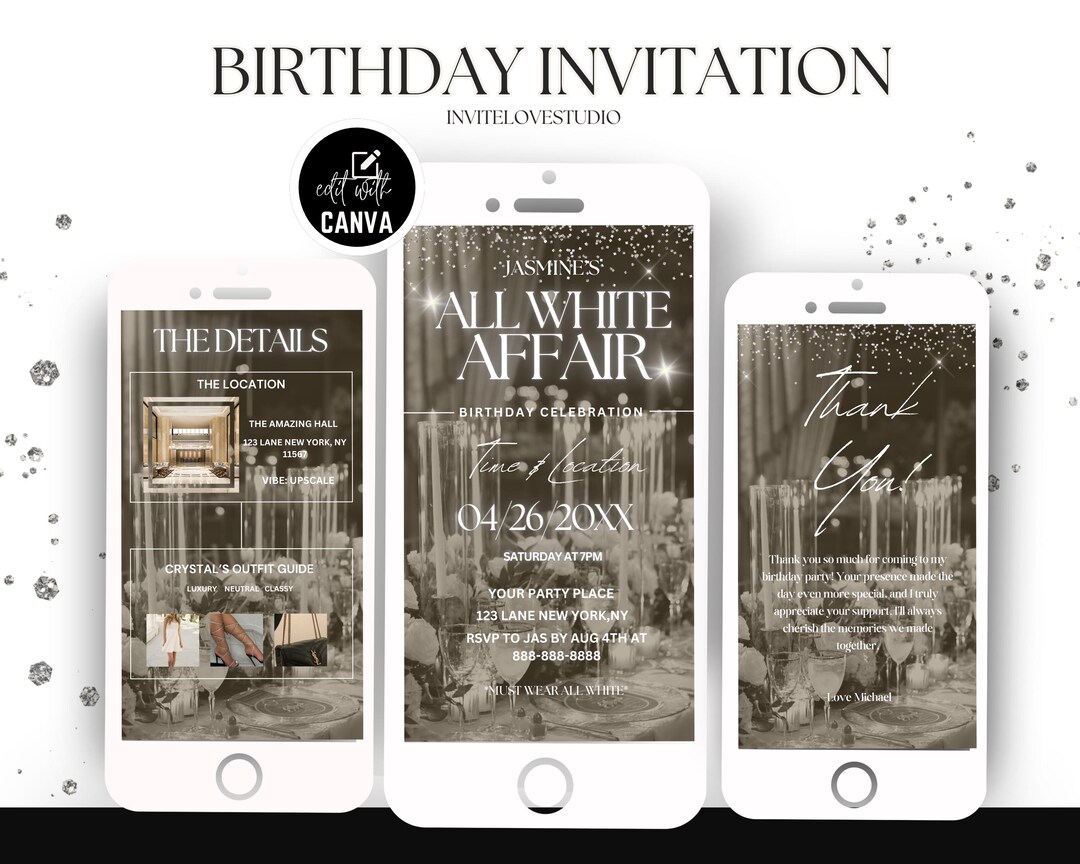Digital All White Party Invitation, Editable All White Affair Birthday ...
