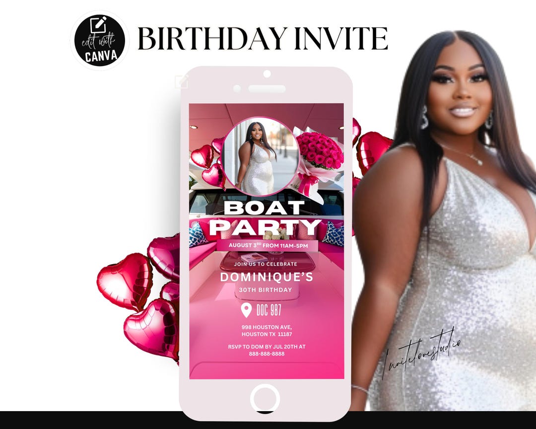 Digital Boat Party Birthday Invitation, Editable Yacht Birthday Party ...