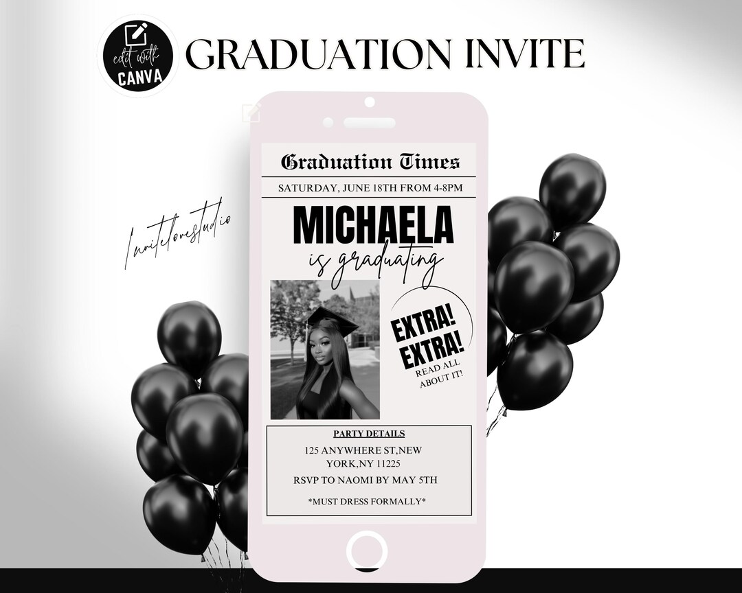 Digital Graduation Newspaper Invitation, Editable Grad Newspaper ...