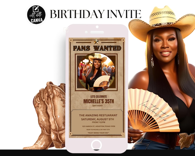 Editable Western Birthday Party Invite, Digital Cowgirl Birthday Girl ...
