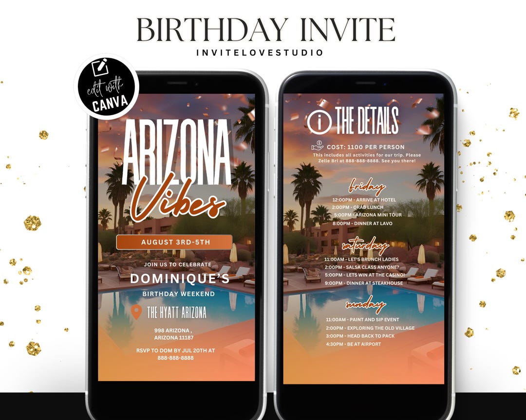 Editable Birthday Weekend Invitation, Digital Arizona Birthday Girl ...