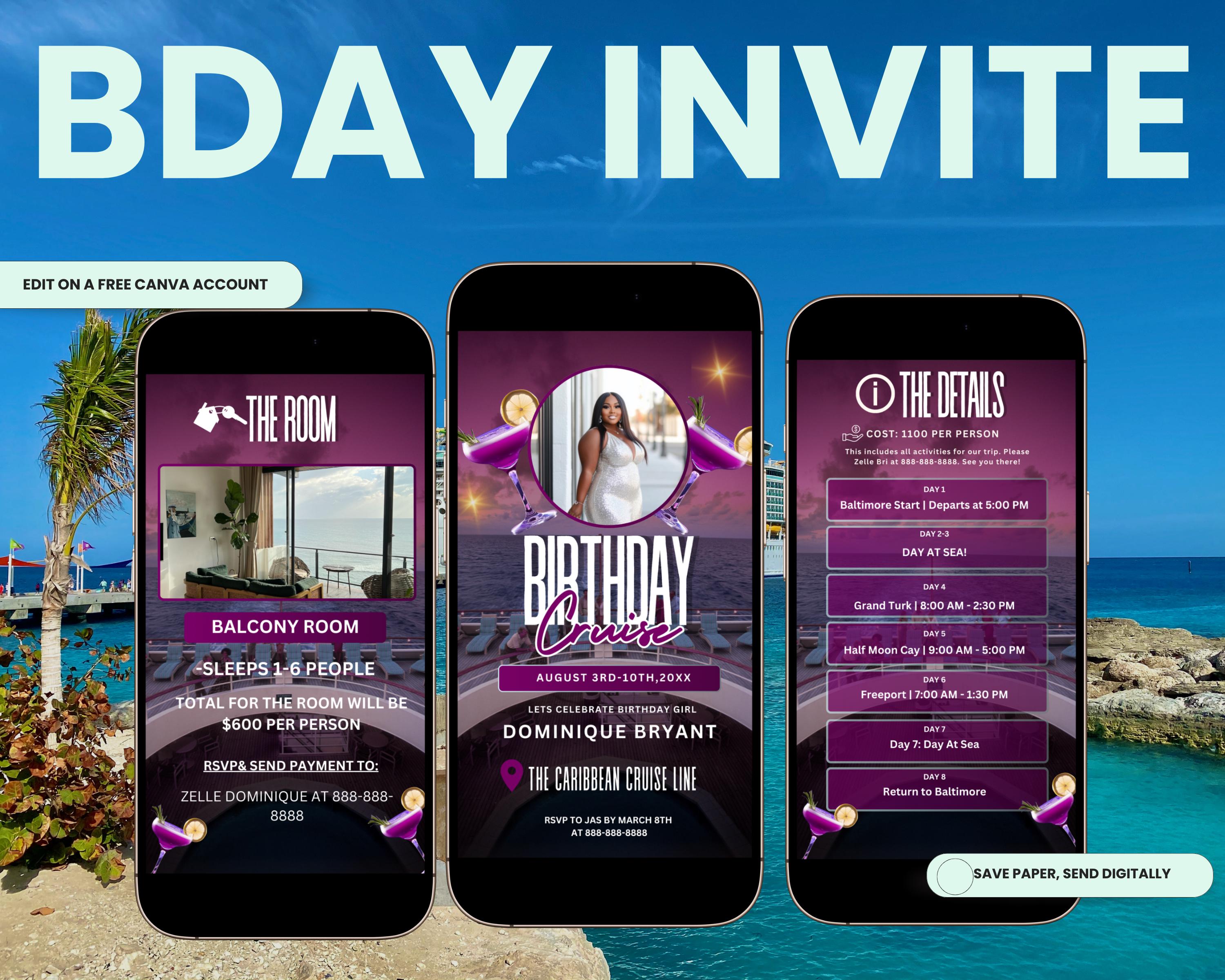 Editable Birthday Cruise Flyer, Cruise Photo Itinerary Bday ...