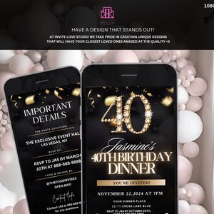 40th Black and Gold Birthday Birthday Party Invitation, 40th Glam ...