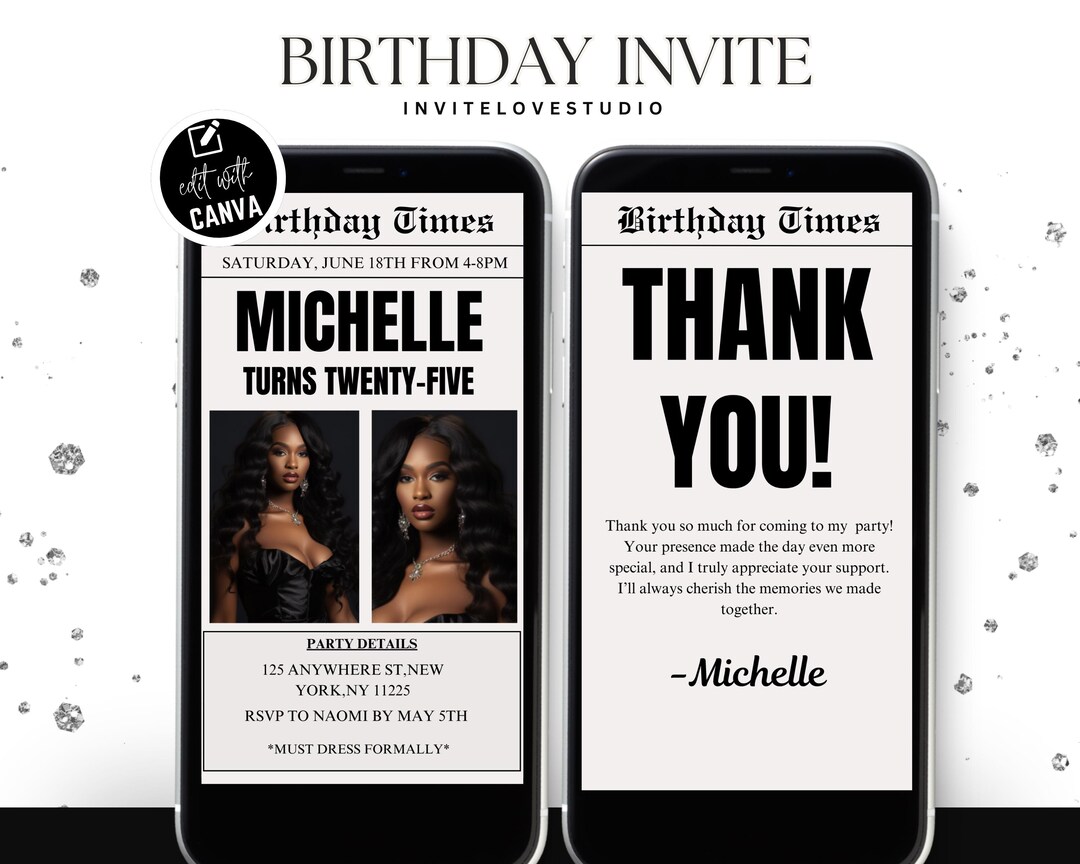 Digital Birthday Newspaper Invitation, Editable Bday Newspaper ...