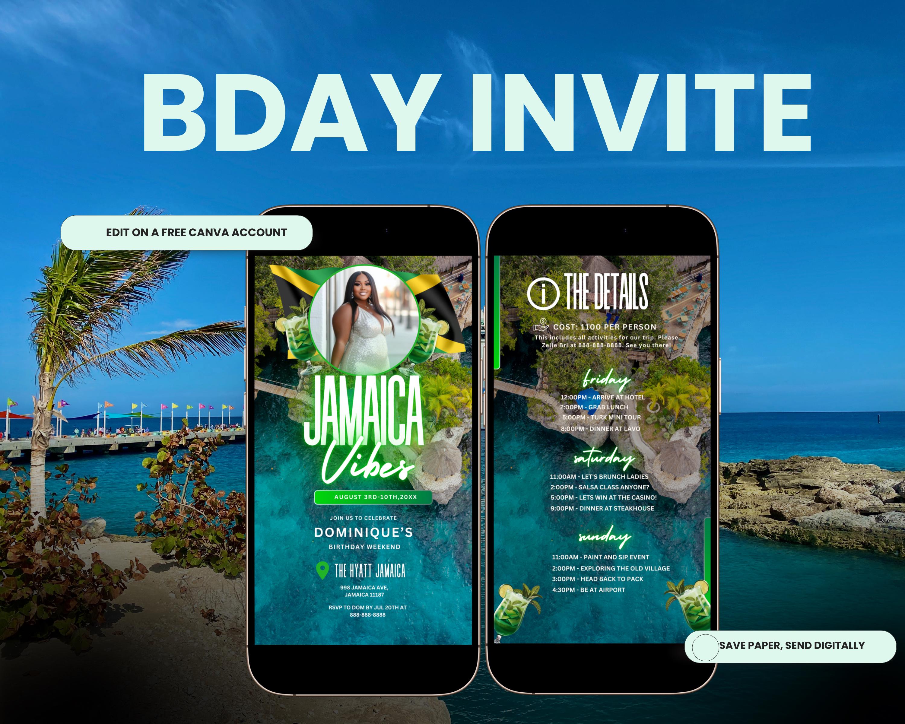 Editable Birthday Weekend Invitation, Digital Jamaica Birthday Girl ...
