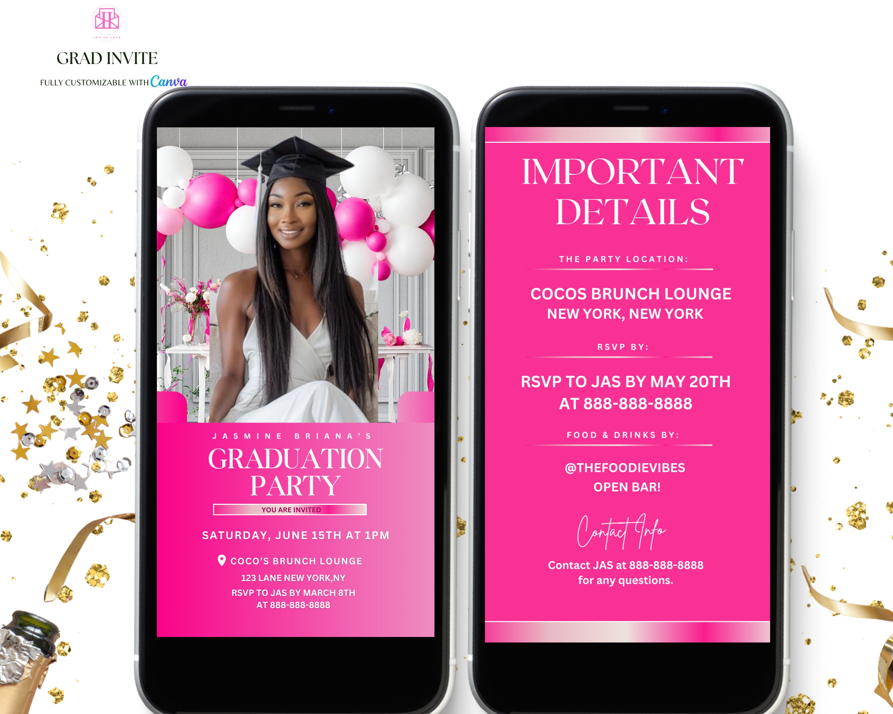 Pink Graduation Party Invitation, Digital Pink Balloons Nursing School ...