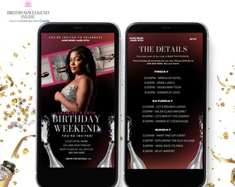 Pink Birthday Birthday Weekend Invitation, Digital Birthday Girl Trip ...