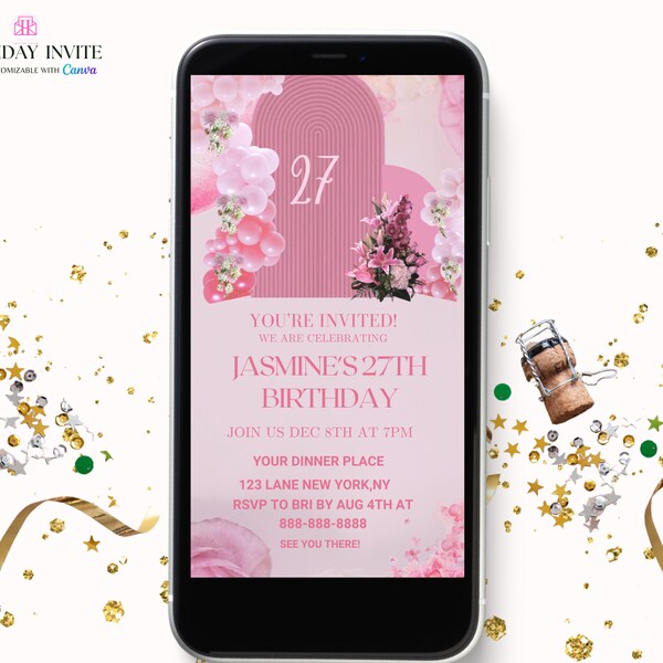 27th Birthday Invitation Pink - Etsy