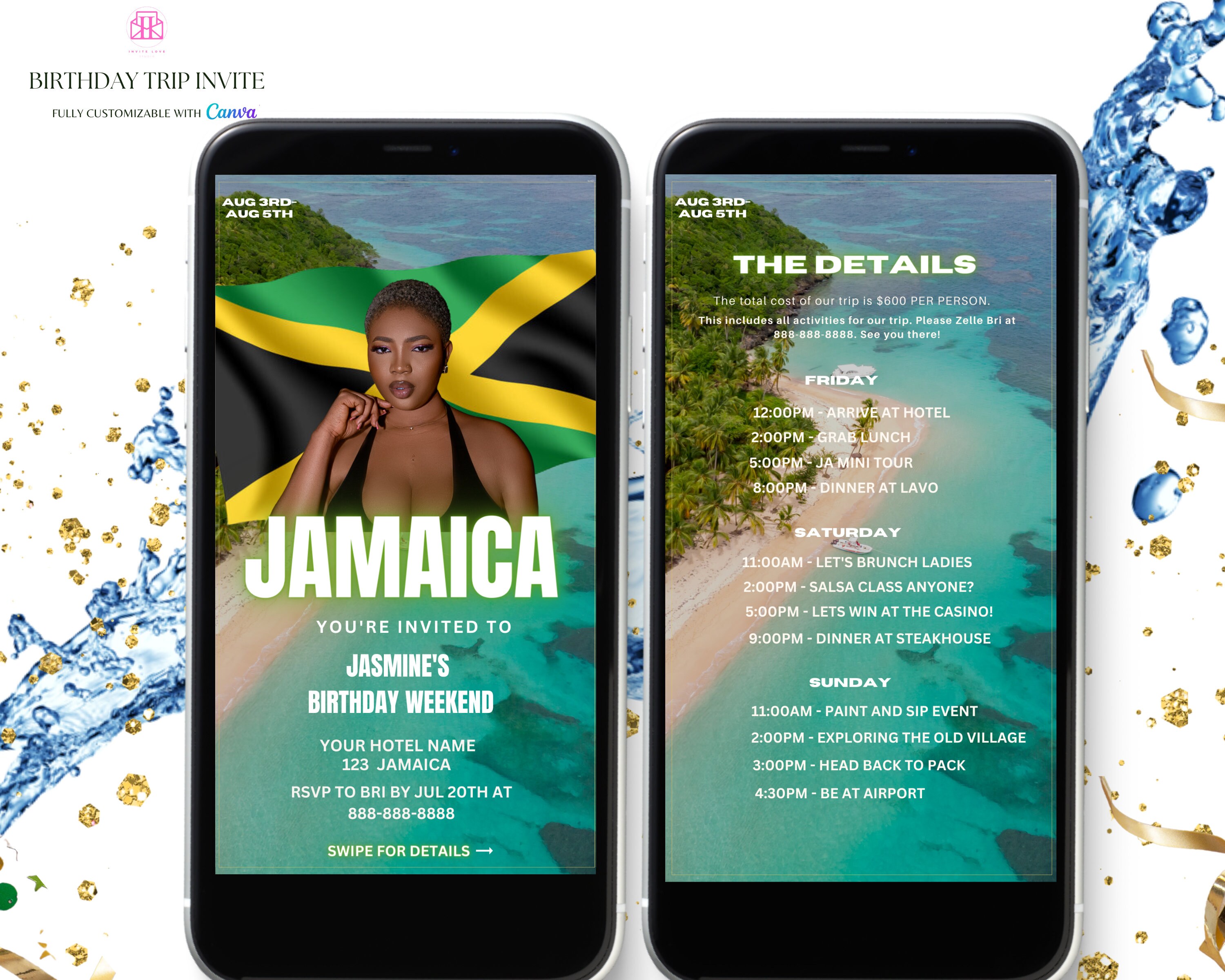 Jamaica Birthday Birthday Weekend Invitation, Island Digital Birthday ...