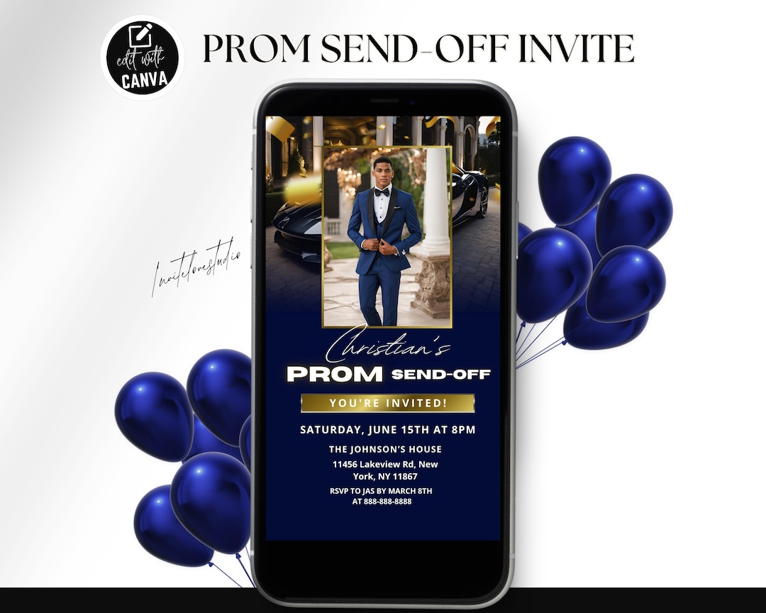 Digital Prom Sendoff Template, Editable Men Prom Party Sendoff ...