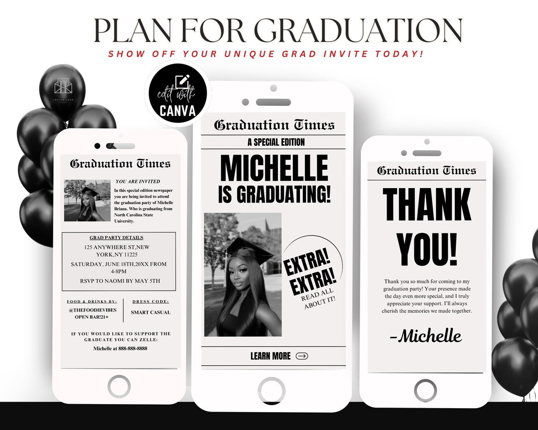 Digital Graduation Newspaper Invitation, Editable Grad Newspaper ...