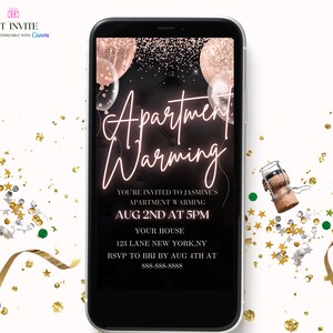 Rose Gold Apartment Warming Invitation, Digital New House Invite, New ...