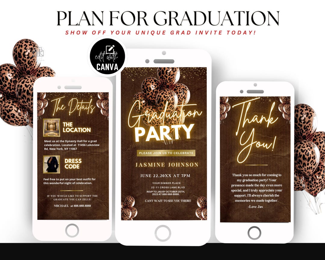 Digital Graduation Party Invitation, Editable Leopard Print Grad ...