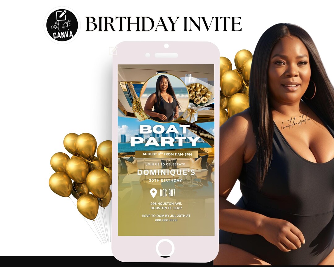 Digital Boat Party Birthday Invitation, Editable Yacht Birthday Party ...